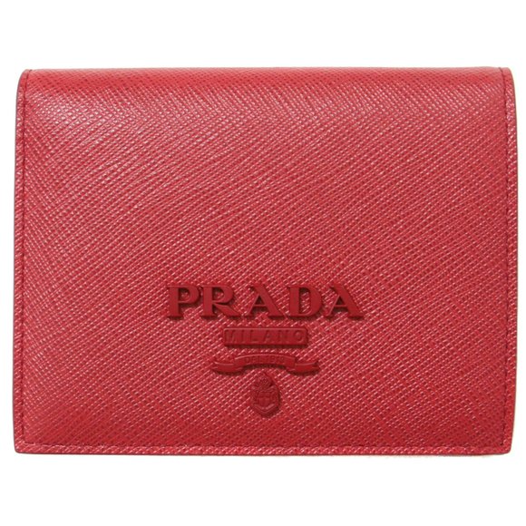 Prada | Bags | Prada Wallet Bifold Red Compact Logo Saffiano Mv24 ...